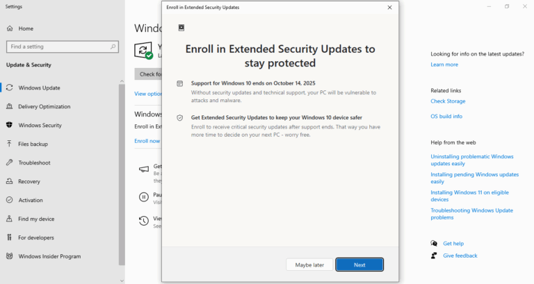 Microsoft Offers Free Windows 10 Extended Security Updates for EU Consumers